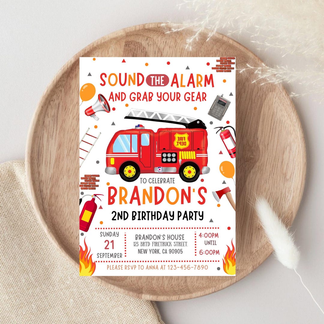 Editable Fire Truck Birthday Invitation Template, Firetruck Invitation ...
