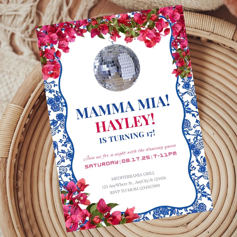 Editable Mamma Mia Themed Birthday Invitation Template, Mamma Mia Theme ...
