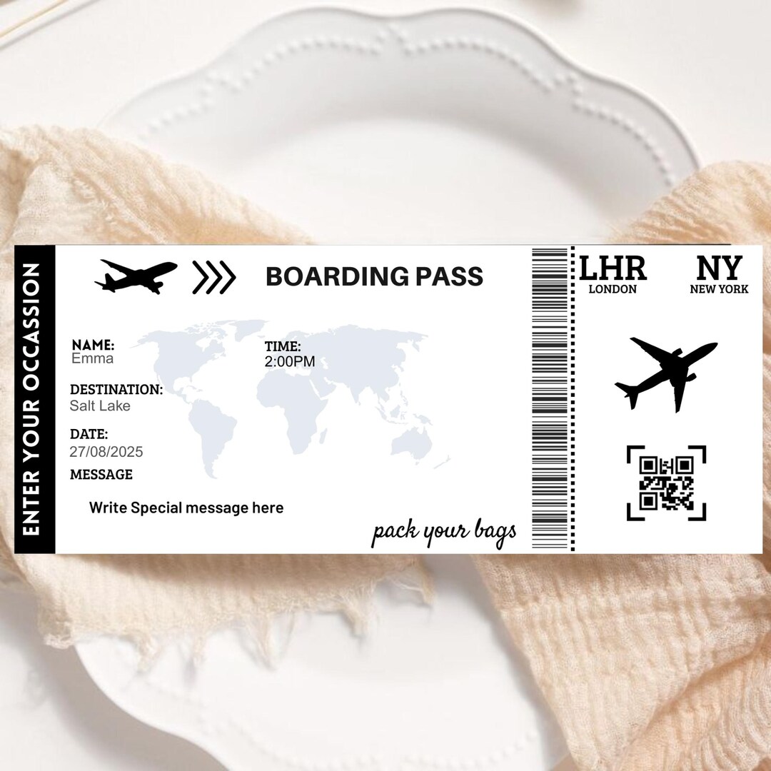 Editable Surprise Boarding Pass, Canva Boardingpass Template, Vacation ...