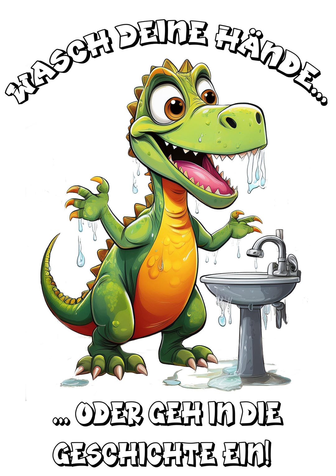 Funny Dinosaur Print – Wash Your Hands or Go Down in History – T-rex ...