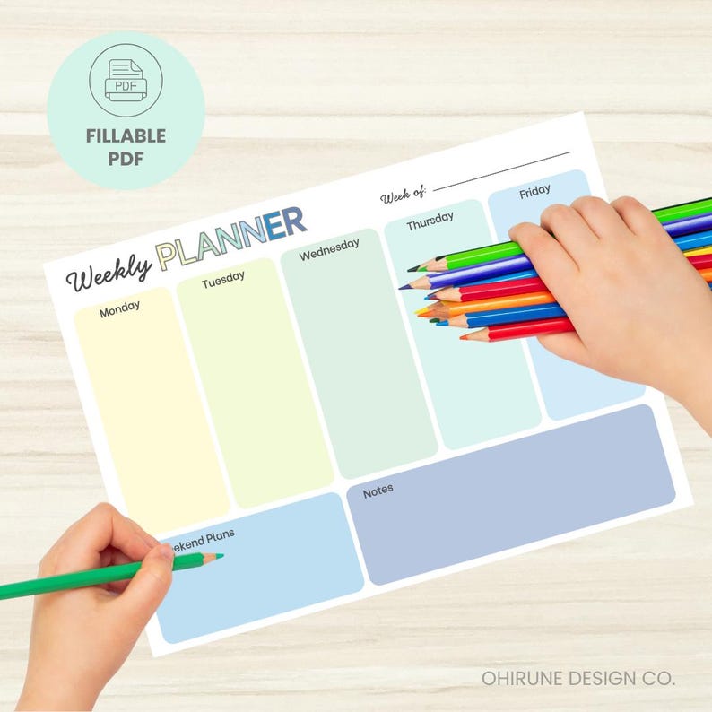 Blue Weekly Planner Printable for Kids - Organize Schedule, Homework ...