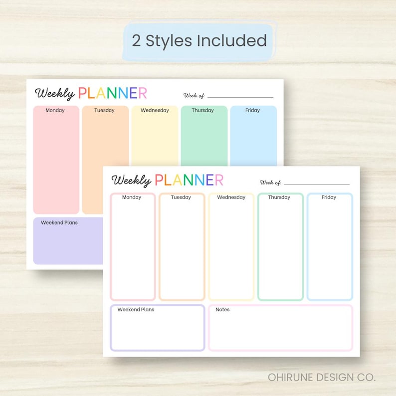 Rainbow Weekly Planner Printable for Kids - Organize Schedule, Homework ...