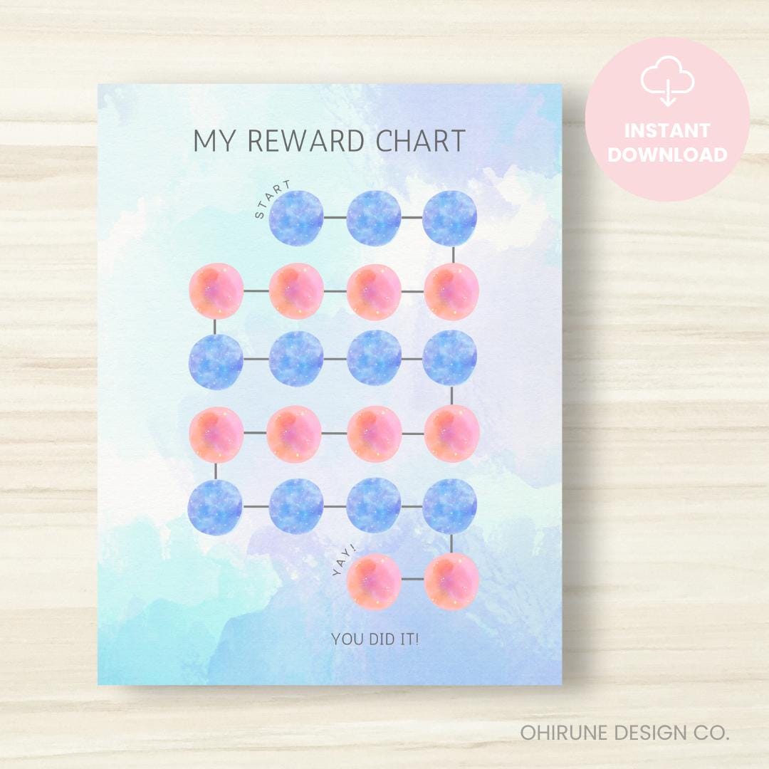 Blue Watercolor Reward Chart for Kids | Pastel Sticker Chart for ...