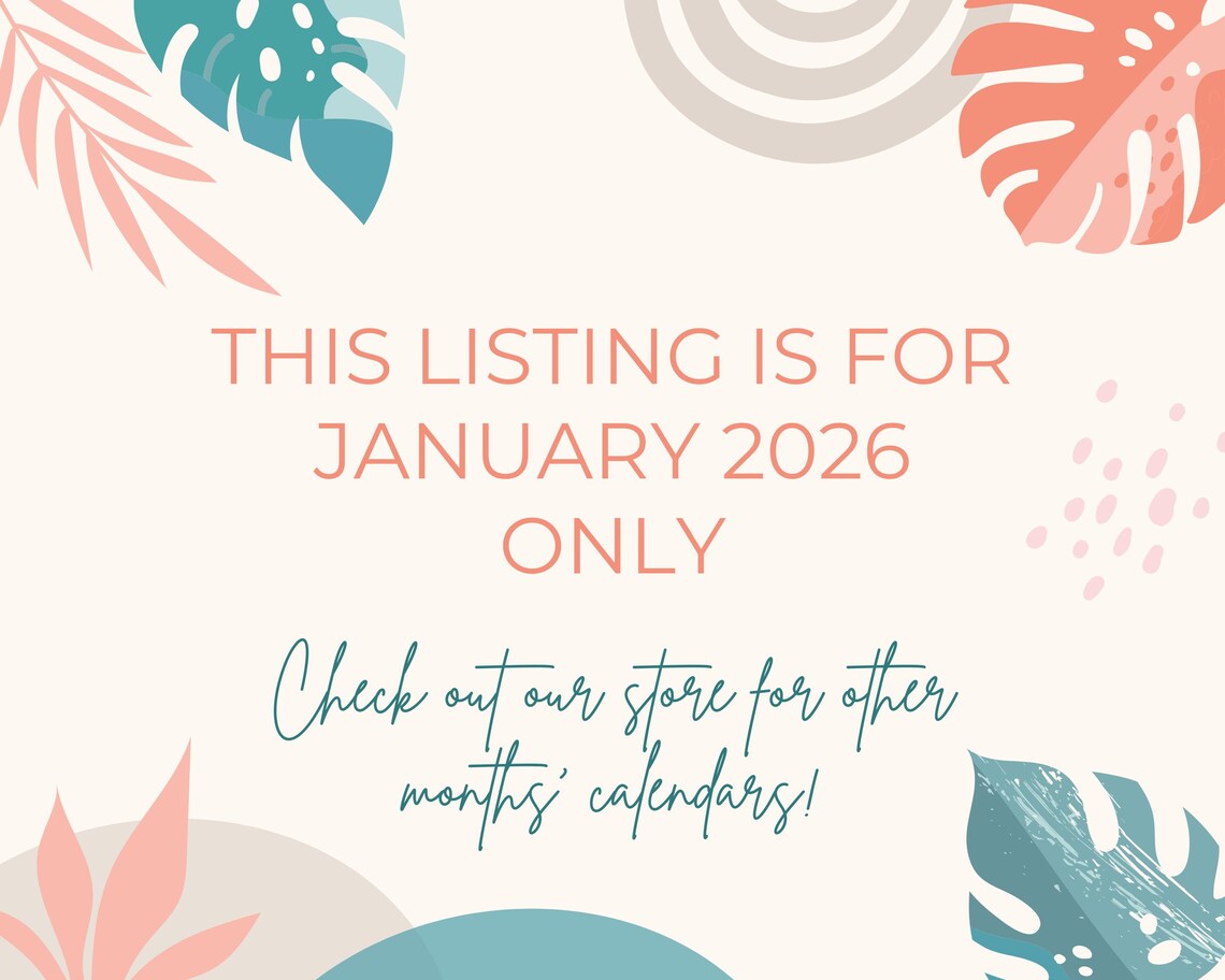 JANUARY 2026 Calendar (digital Download) - Simple Monthly Planner for ...