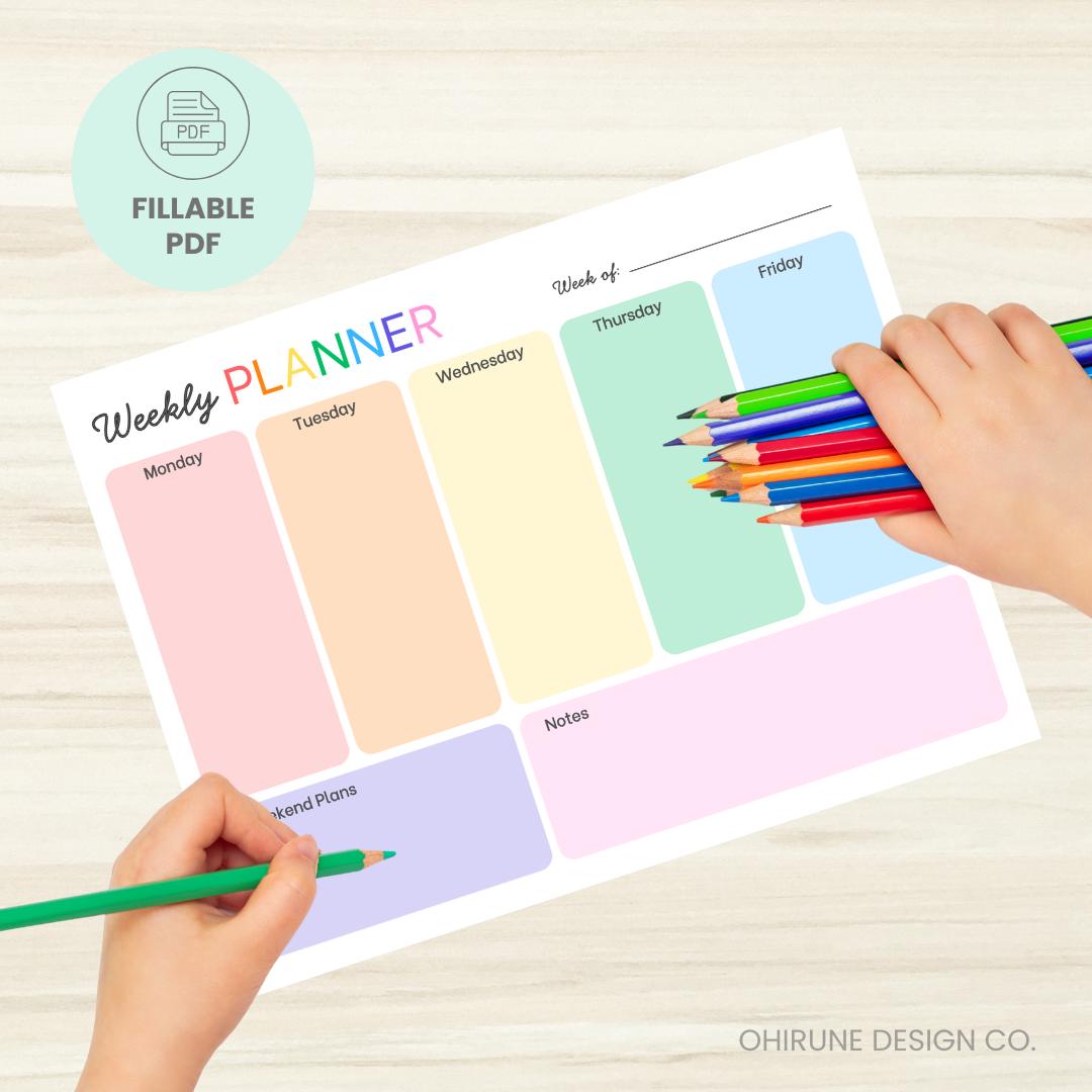 Rainbow Weekly Planner Printable for Kids - Organize Schedule, Homework ...