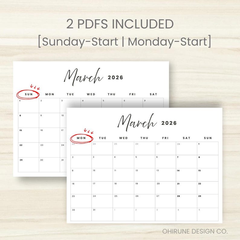 MARCH 2026 Calendar (digital Download) - Simple Printable Planner for ...