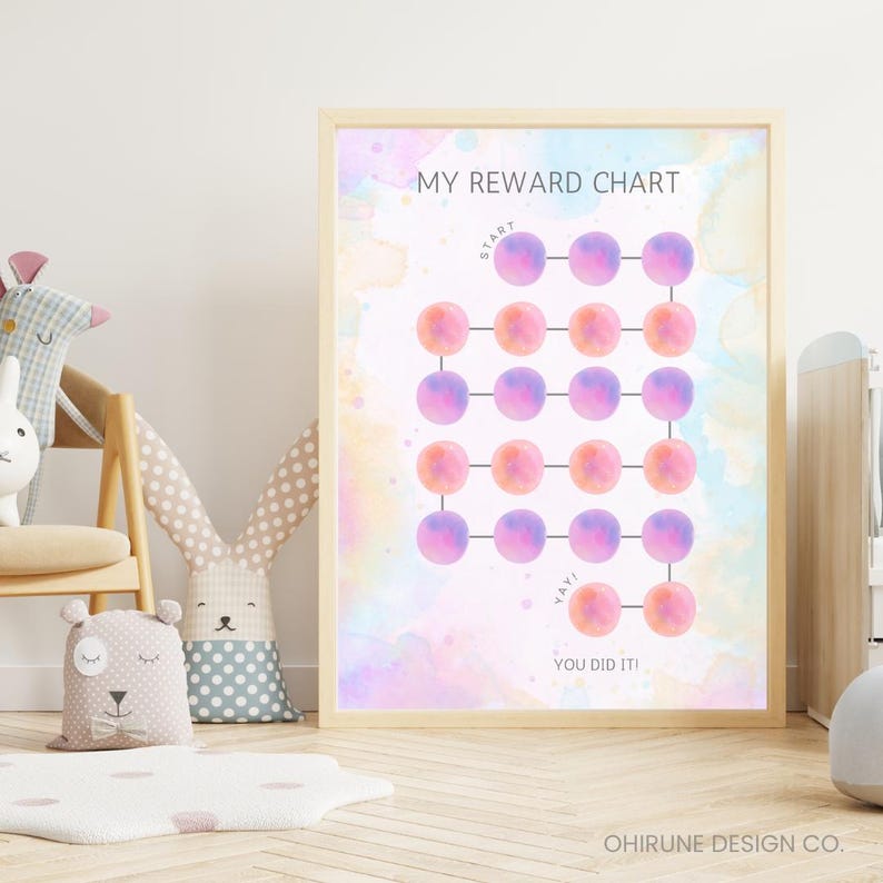 Pink Watercolor Reward Chart for Toddler Girls (digital Download A4/US ...