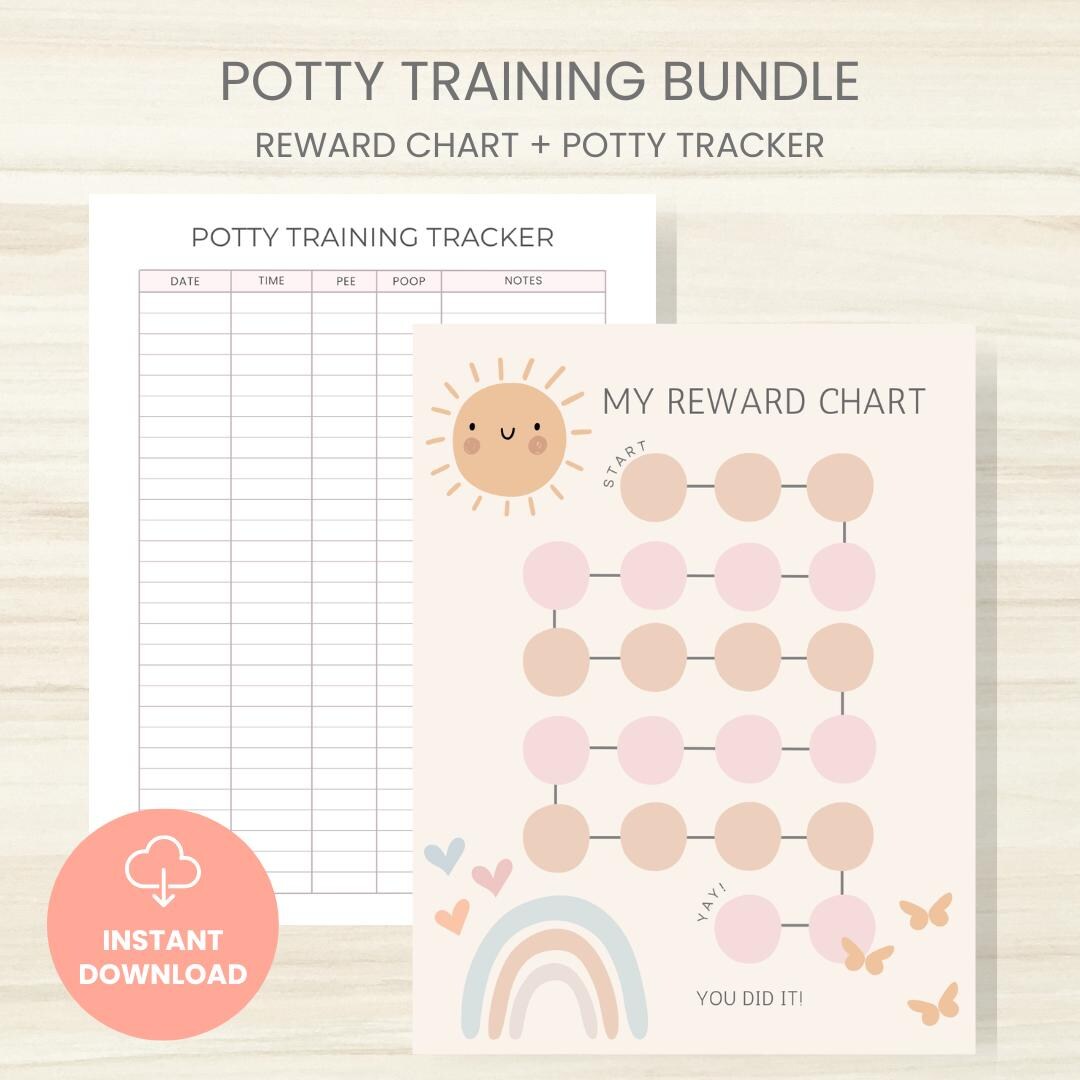 Toddler Potty Training Chart and Tracker Bundle in Boho Rainbow ...
