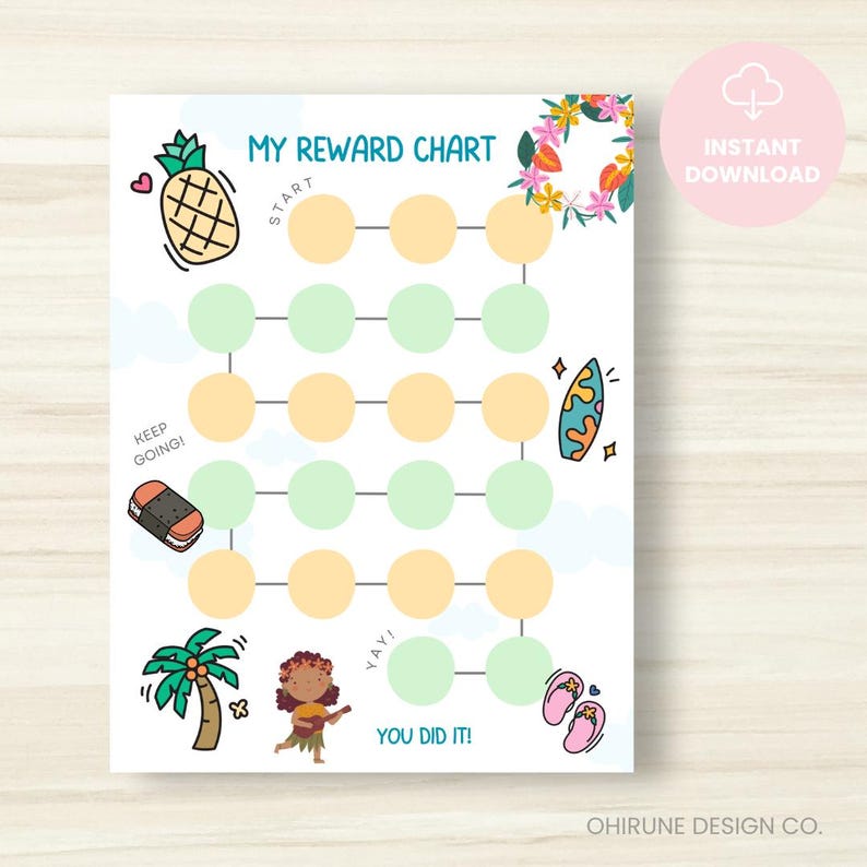 Printable Hawaii Reward (potty Training) Chart for Toddlers & Kids - Etsy