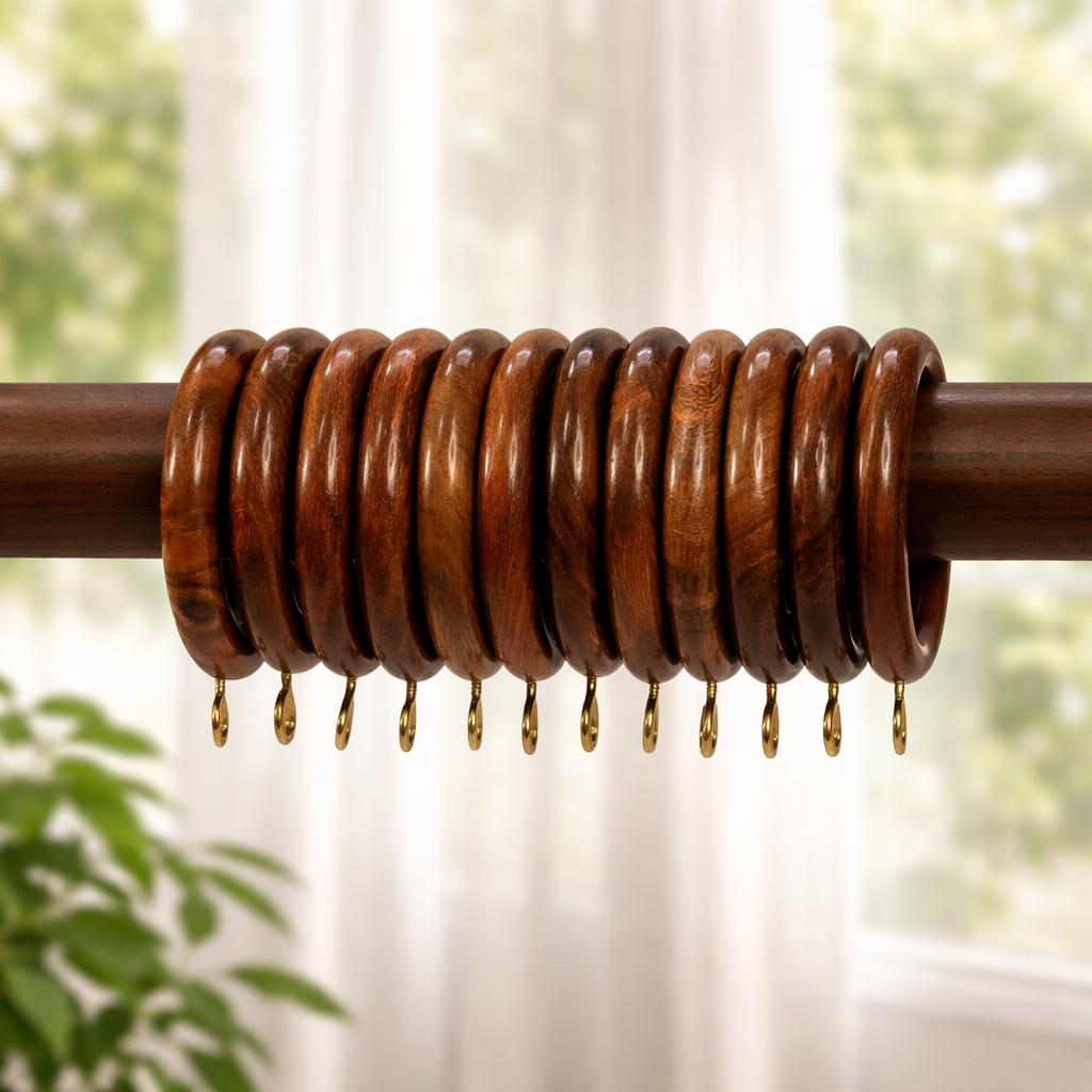 Handmade Rosewood Curtain Rings Set, Solid Wood Drapery Rings for ...