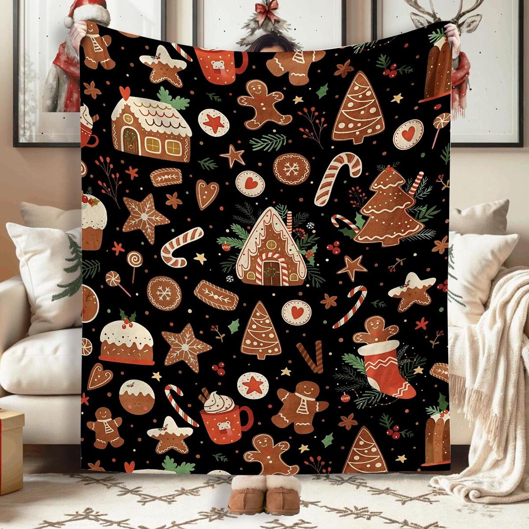 Christmas Gingerbread House Blanket, Comfortable Gingerbread Throw ...