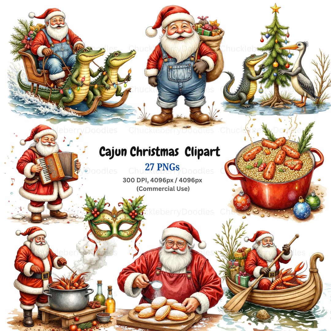 Watercolor Cajun Christmas Clipart Set - Louisiana Holiday ...