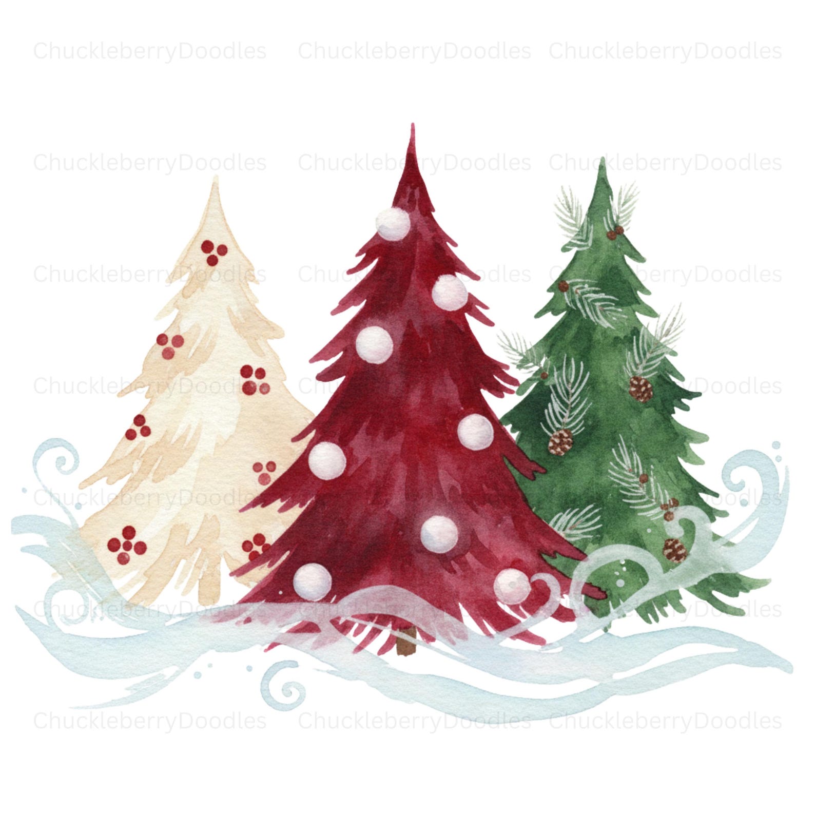 15 Watercolor Christmas Tree Clipart – Festive Holiday PNG Bundle ...