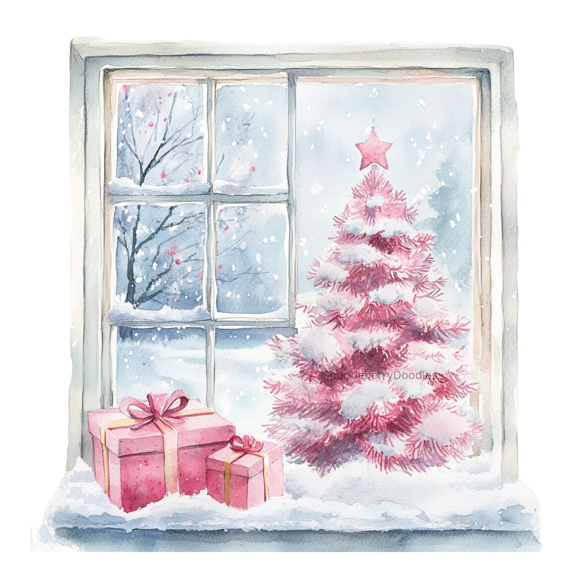 Watercolor Pastel Pink Christmas Clipart: Holiday PNG Collection ...