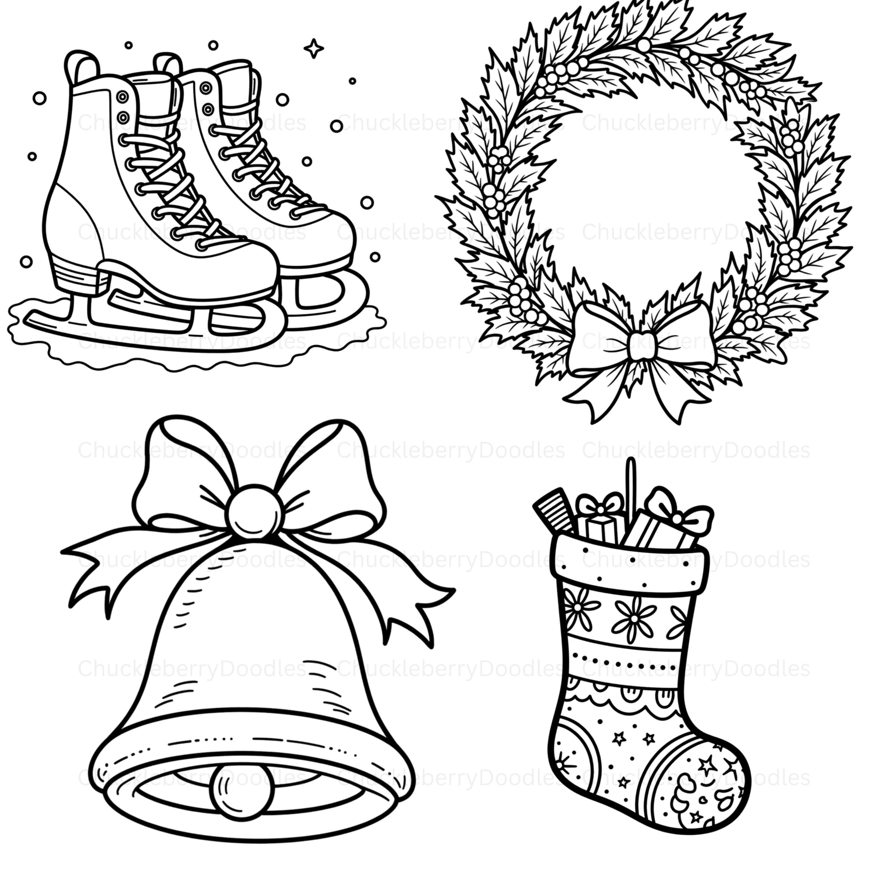 Christmas Line Art Clipart – Festive Holiday Outline (42 Pngs) - Etsy