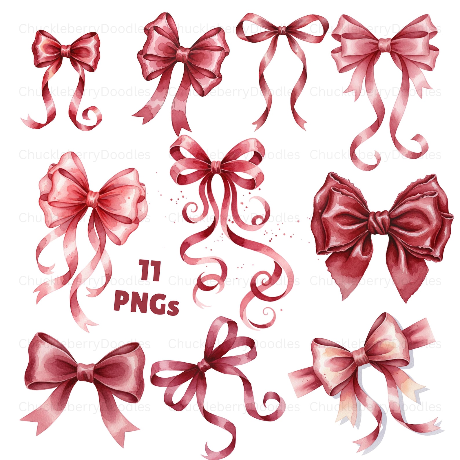 Red Watercolor Bow Clipart PNG Bundle | Coquette Ribbon| Red Velvet ...