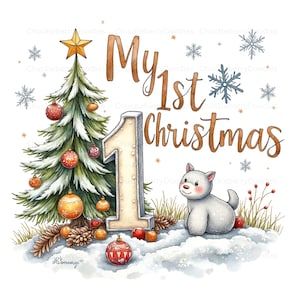 18 Watercolor My 1st Christmas Clipart Set – Baby Xmas PNG (digital ...