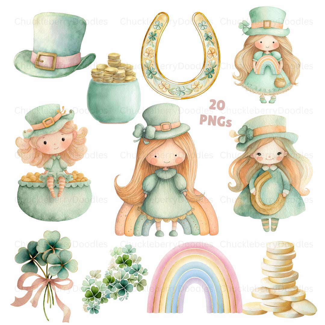 Watercolor Girl Leprechaun Clipart - St. Patrick's Day (20 Pngs ...