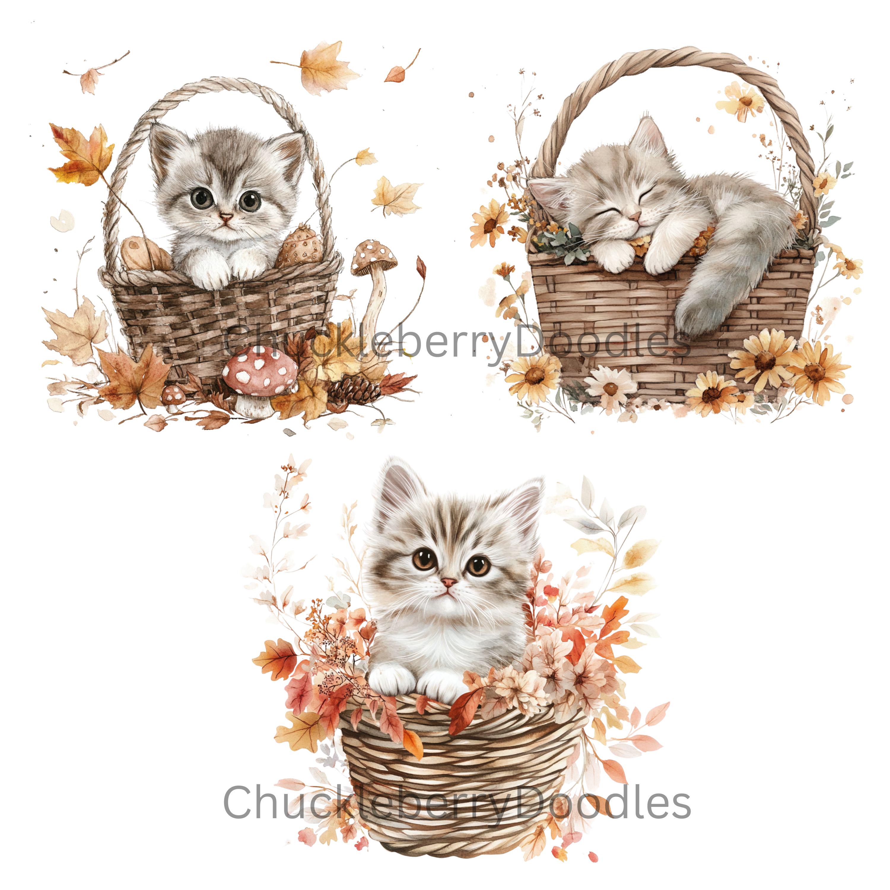 15 Fall Kitten Clipart PNG Bundle - Cute Autumn Cats Digital Art - Cozy ...