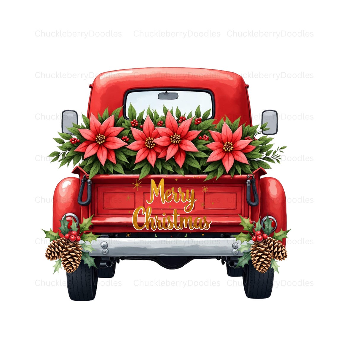 Watercolor Christmas Truck Clipart: Holiday PNG Graphics (commercial ...