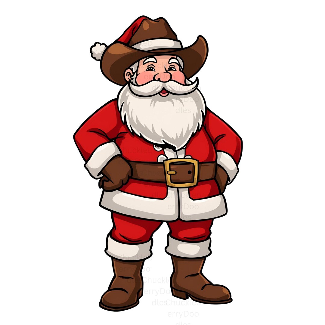 6 Cowboy Santa Claus Clipart PNG - Western Santa Digital Art - Rustic ...