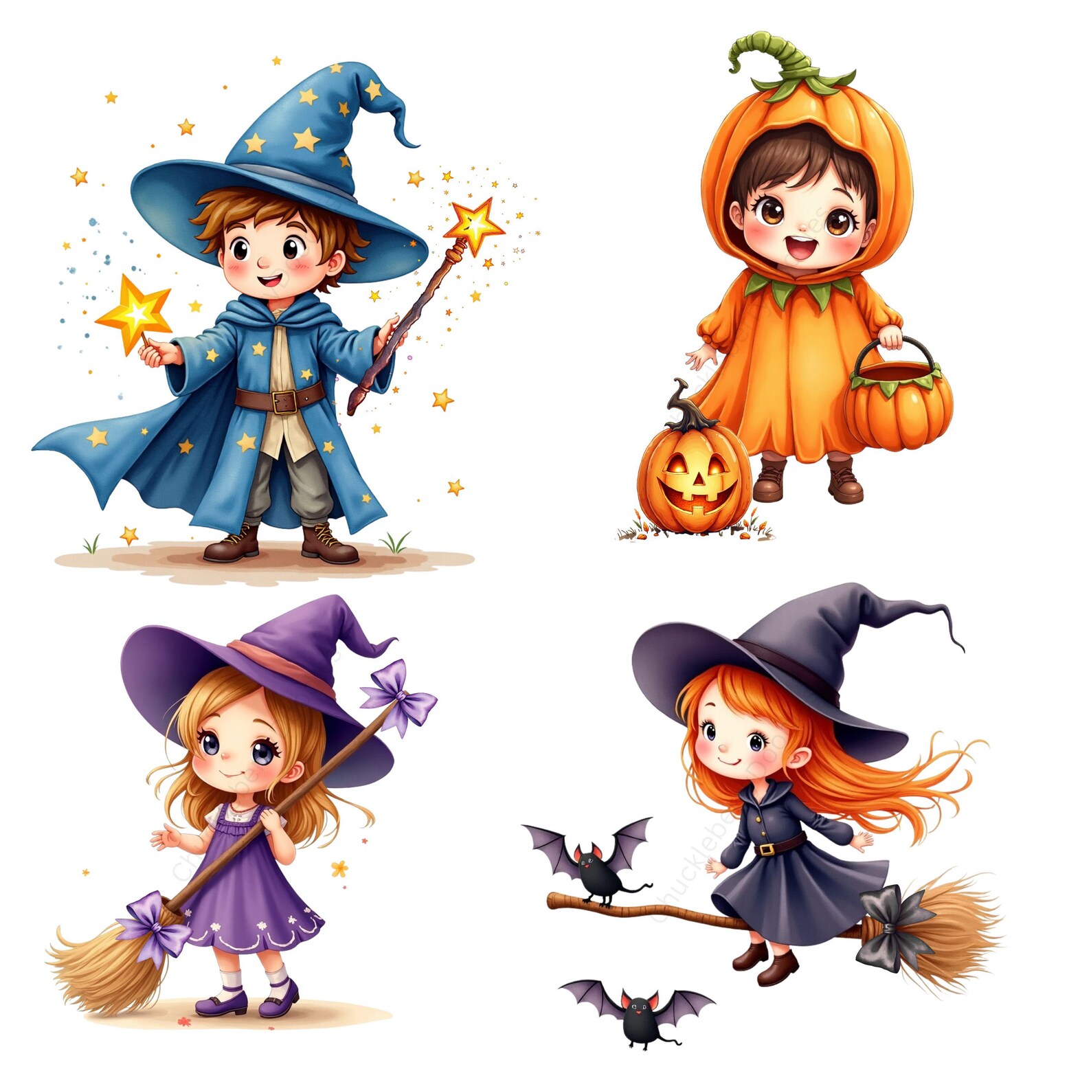 30 Kids Halloween Clipart PNG Bundle : Trick or Treat Graphics Cute ...
