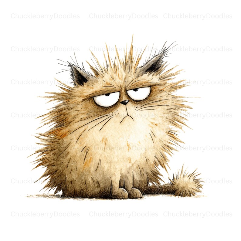 Quirky Cat Clipart (13 Pngs) - Funny Grumpy Animal Graphics, Whimsical ...
