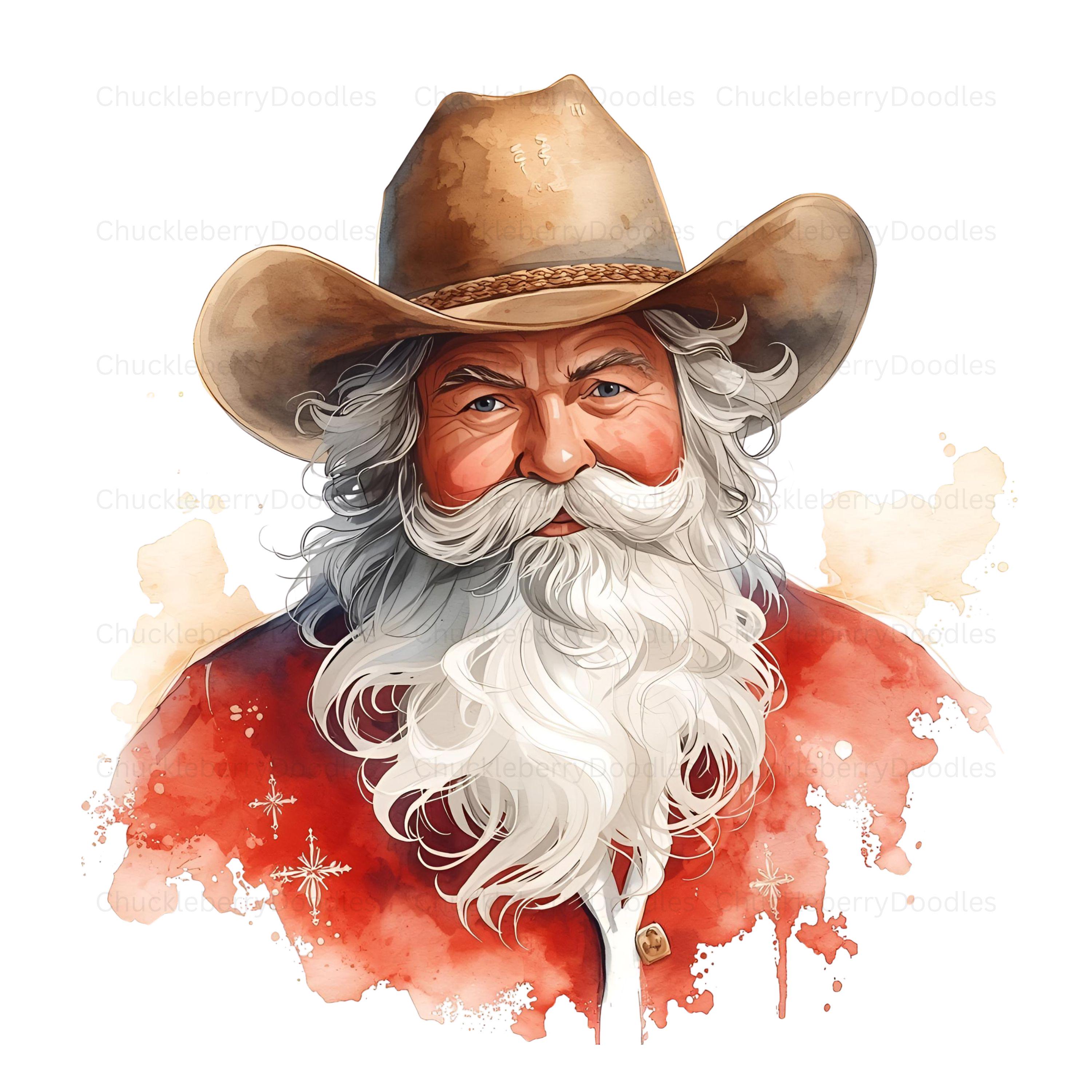 6 Cowboy Santa Claus Clipart PNG - Western Santa Digital Art - Rustic ...