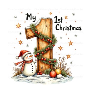 18 Watercolor My 1st Christmas Clipart Set – Baby Xmas PNG (digital ...