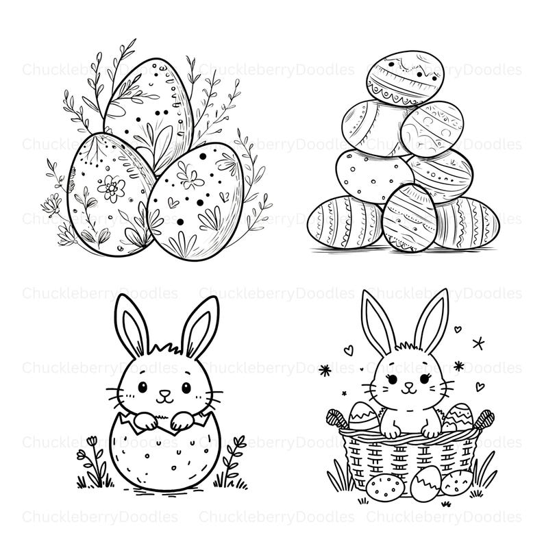 Minimalist Easter Clipart Lineart (26 PNG) - Spring Bunny & Floral ...