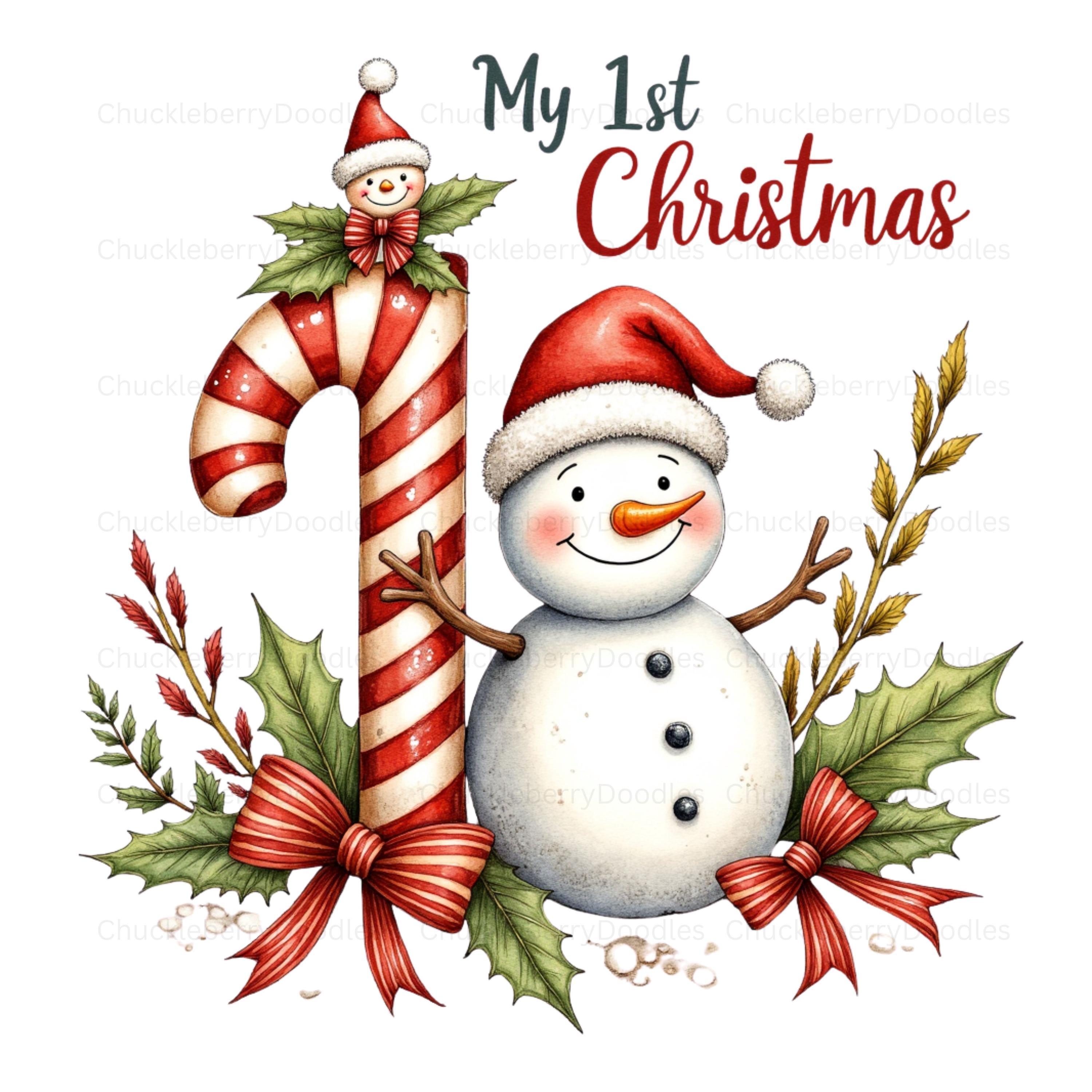 18 Watercolor My 1st Christmas Clipart Set – Baby Xmas PNG (digital ...