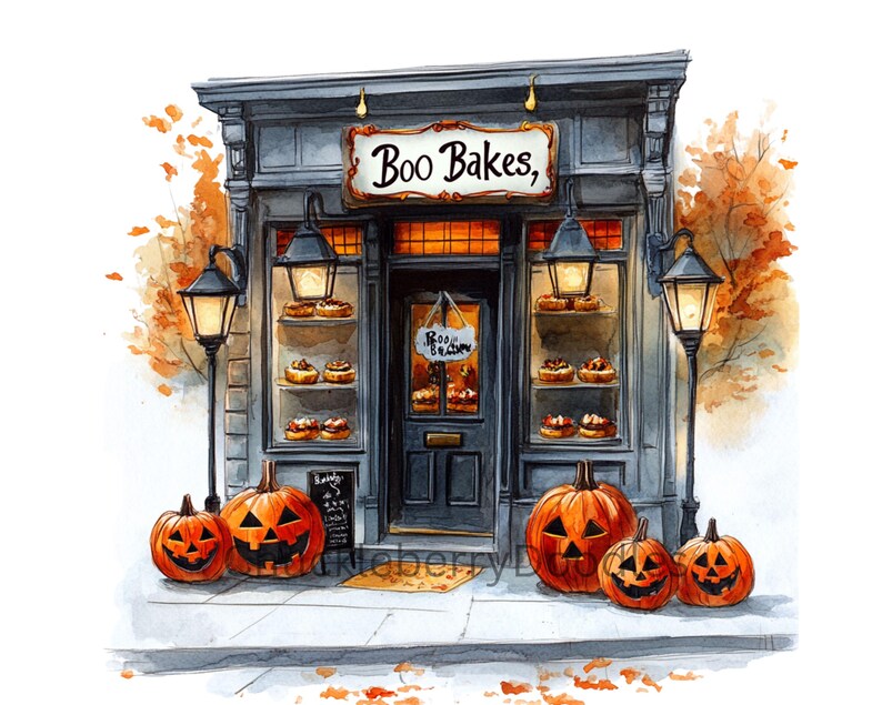 Watercolor Haunted Shop Clipart Set: Eerie Halloween Store PNG (digital ...