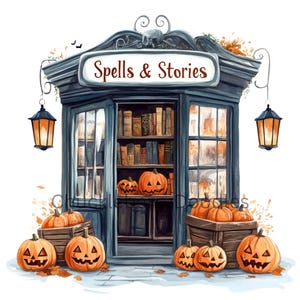 Watercolor Haunted Shop Clipart Set: Eerie Halloween Store PNG (digital ...