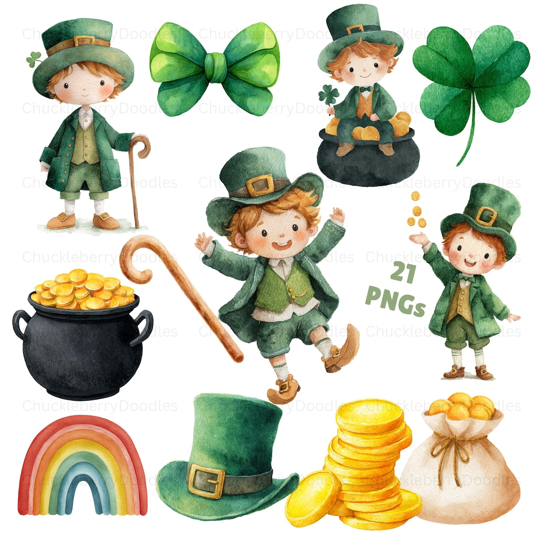 Watercolor Boy Leprechaun Clipart - St. Patrick's Day (21 Pngs) - Lucky ...