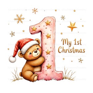 18 Watercolor My 1st Christmas Clipart Set – Baby Xmas PNG (digital ...