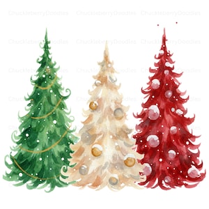 15 Watercolor Christmas Tree Clipart – Festive Holiday PNG Bundle ...