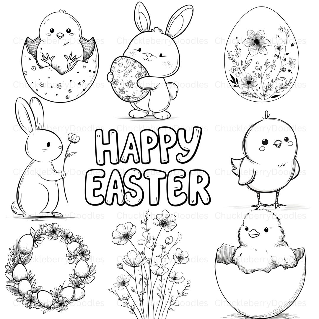 Minimalist Easter Clipart Lineart (26 PNG) - Spring Bunny & Floral ...