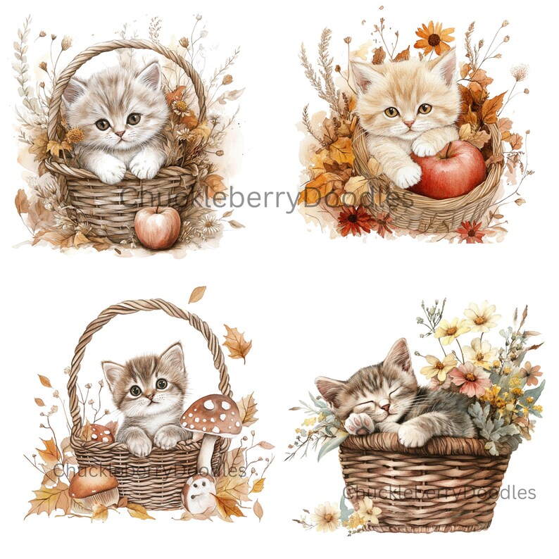 15 Fall Kitten Clipart PNG Bundle - Cute Autumn Cats Digital Art - Cozy ...