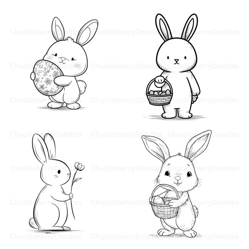 Minimalist Easter Clipart Lineart (26 PNG) - Spring Bunny & Floral ...