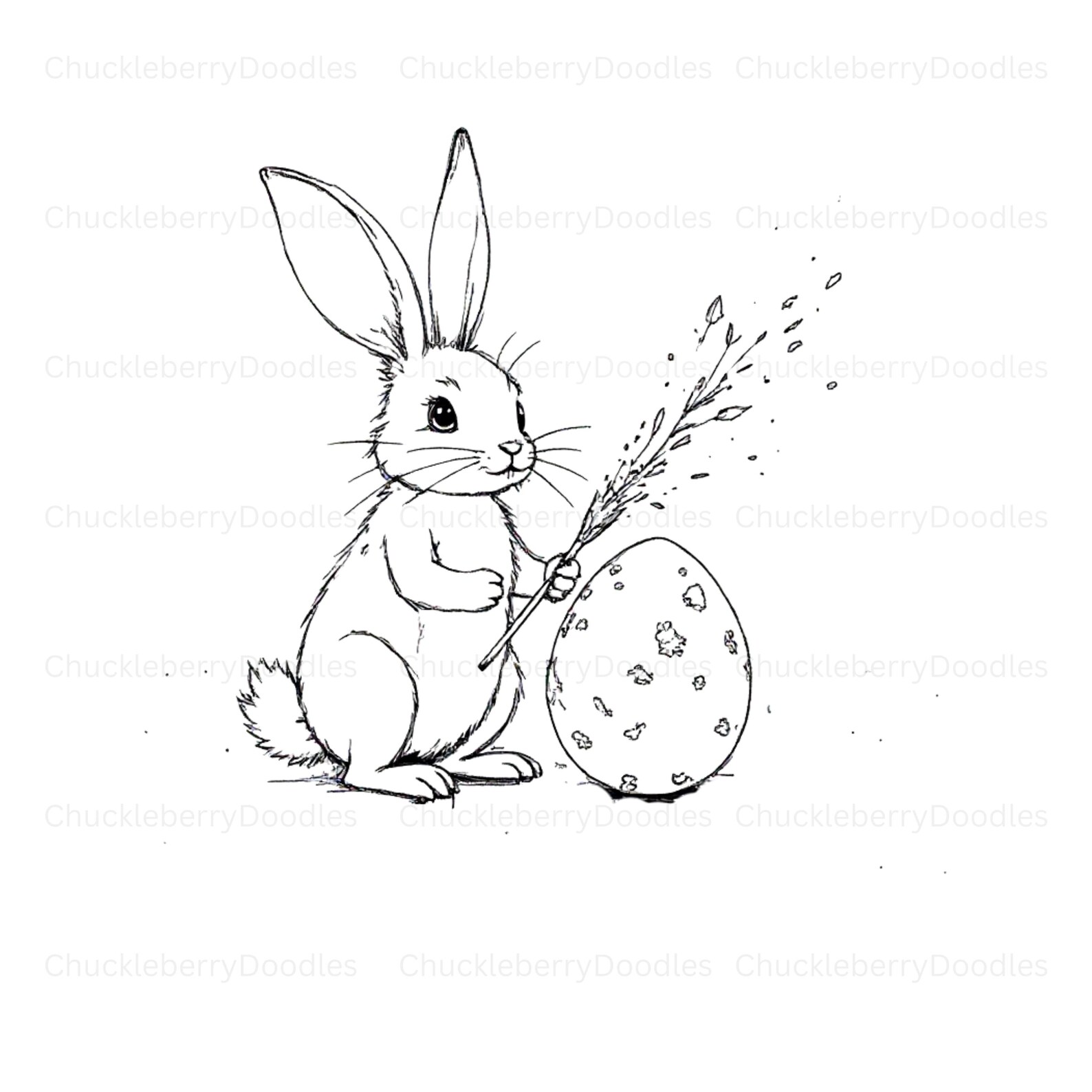 Easter Line Art Clipart PNG Bundle | Black and White Spring Doodles ...