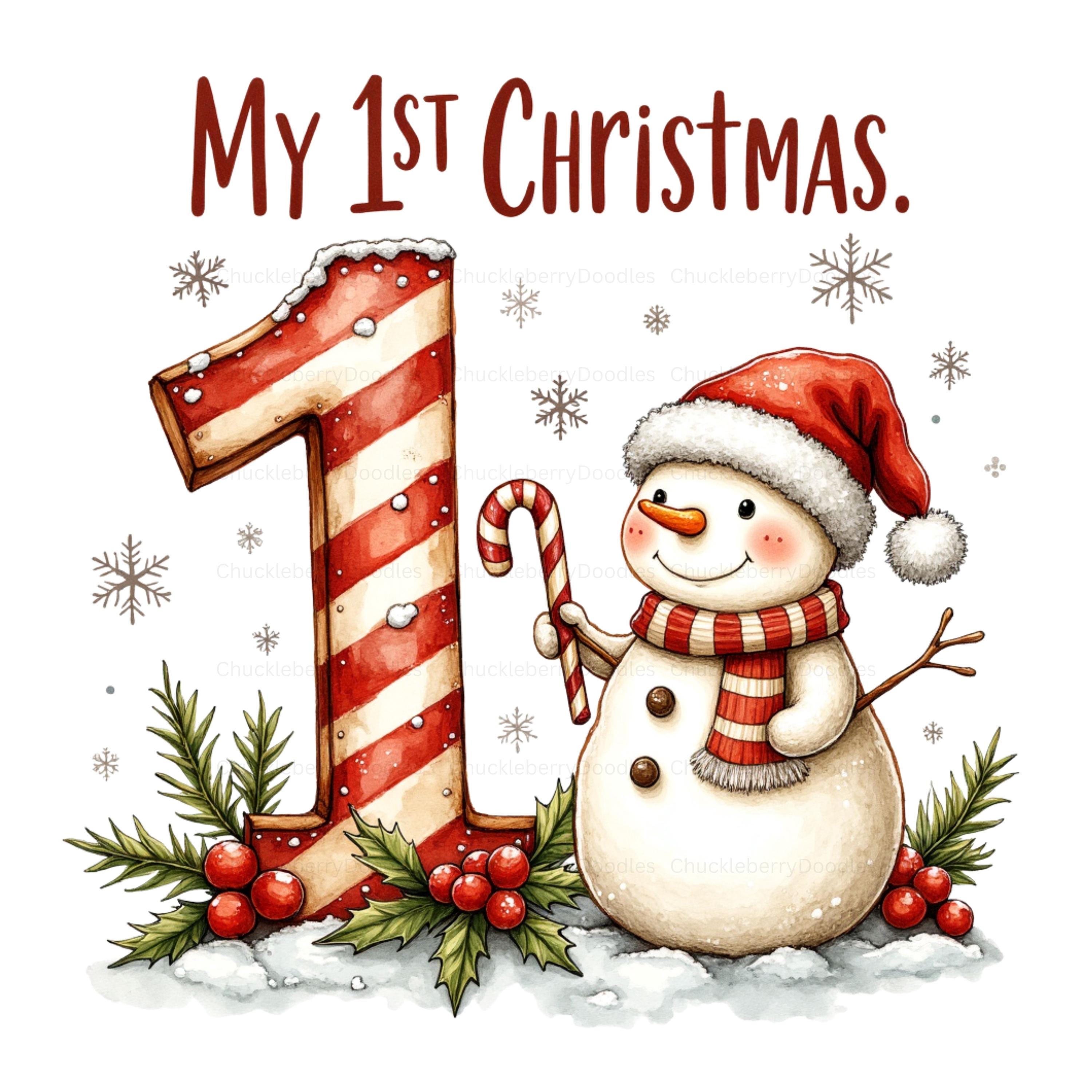 11 Watercolor My First Christmas Clipart – Baby Holiday PNG Bundle ...