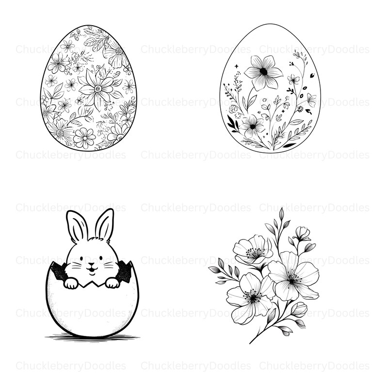 Minimalist Easter Clipart Lineart (26 PNG) - Spring Bunny & Floral ...