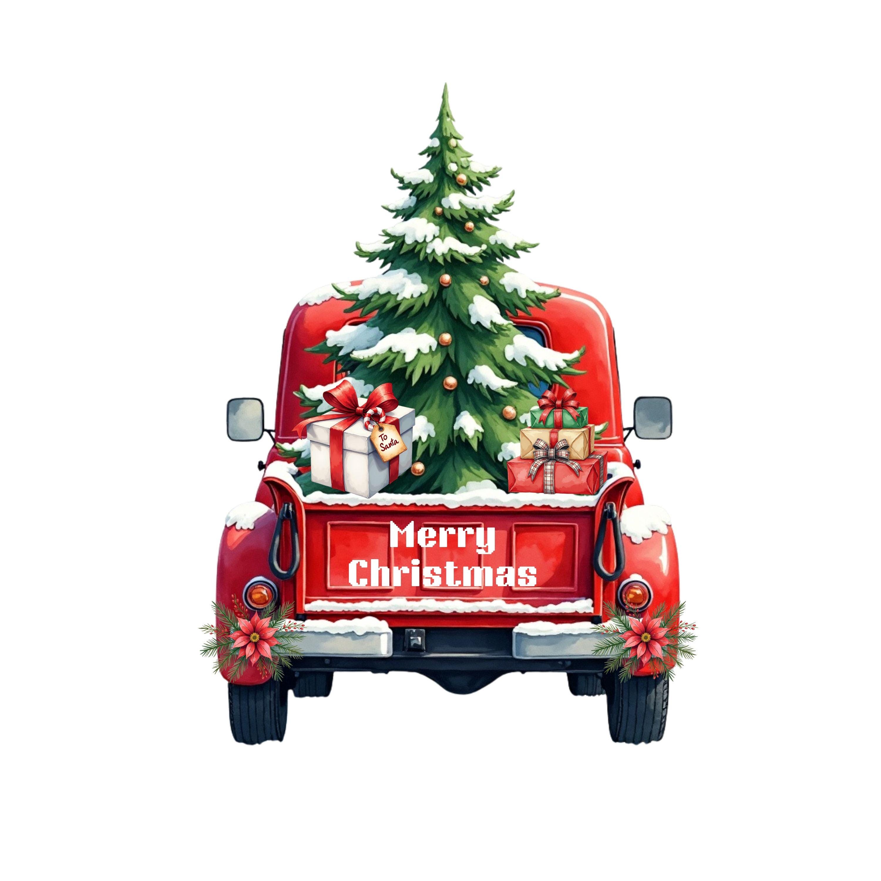 Watercolor Christmas Truck Clipart: Holiday PNG Graphics (commercial ...