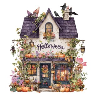 Watercolor Haunted Shop Clipart Set: Eerie Halloween Store PNG (digital ...