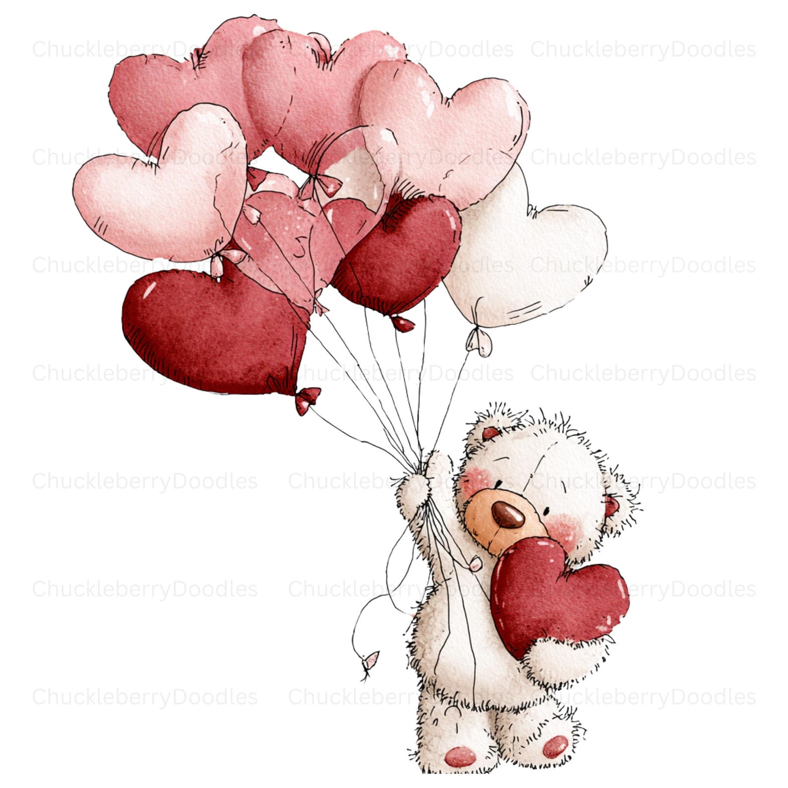 Valentine Teddy Bear (12 PNG) Clipart | Watercolor Love Bear With Heart ...