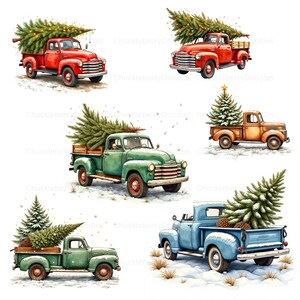 Watercolor Christmas Truck Clipart – Vintage Holiday Art (commercial ...