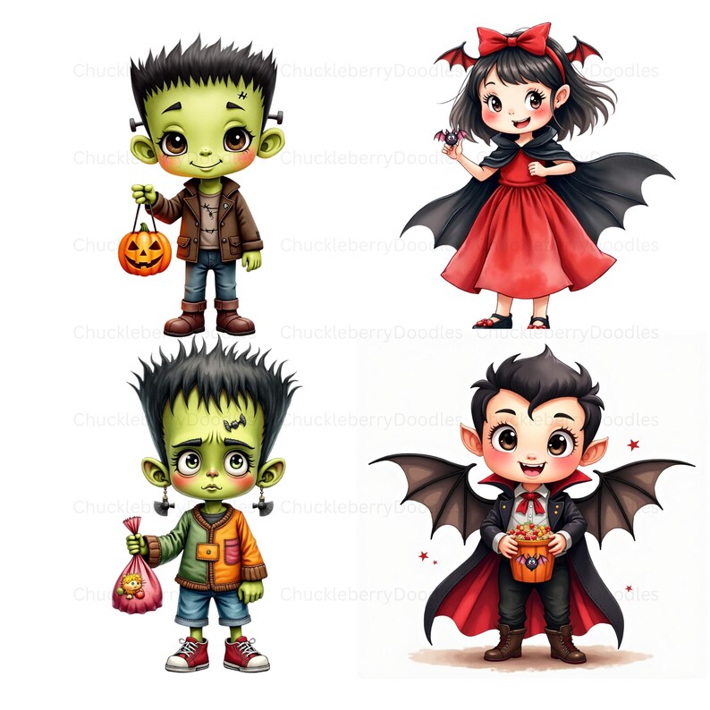 30 Kids Halloween Clipart PNG Bundle : Trick or Treat Graphics Cute ...