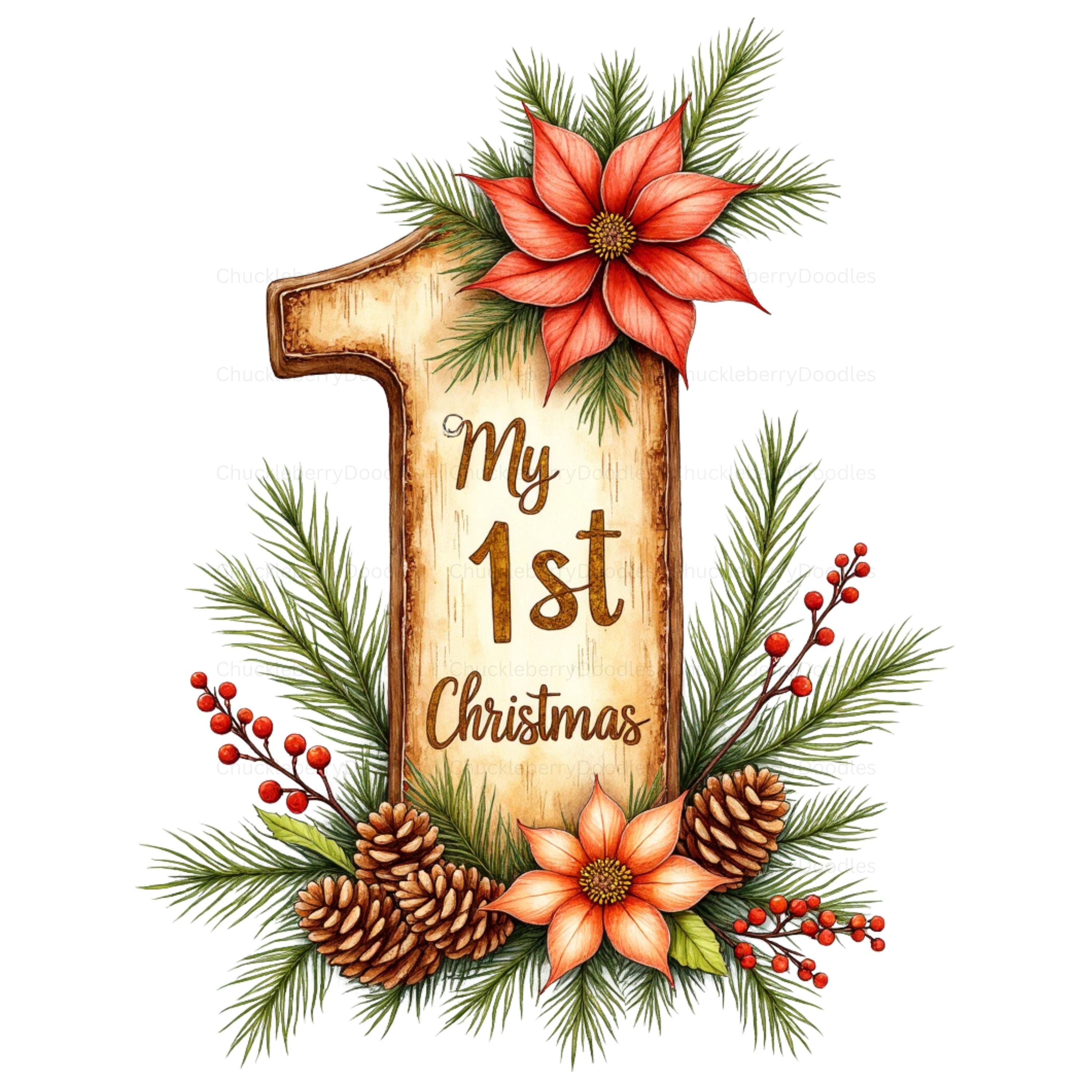 11 Watercolor My First Christmas Clipart – Baby Holiday PNG Bundle ...