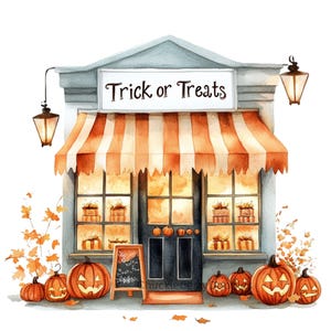 Watercolor Haunted Shop Clipart Set: Eerie Halloween Store PNG (digital ...