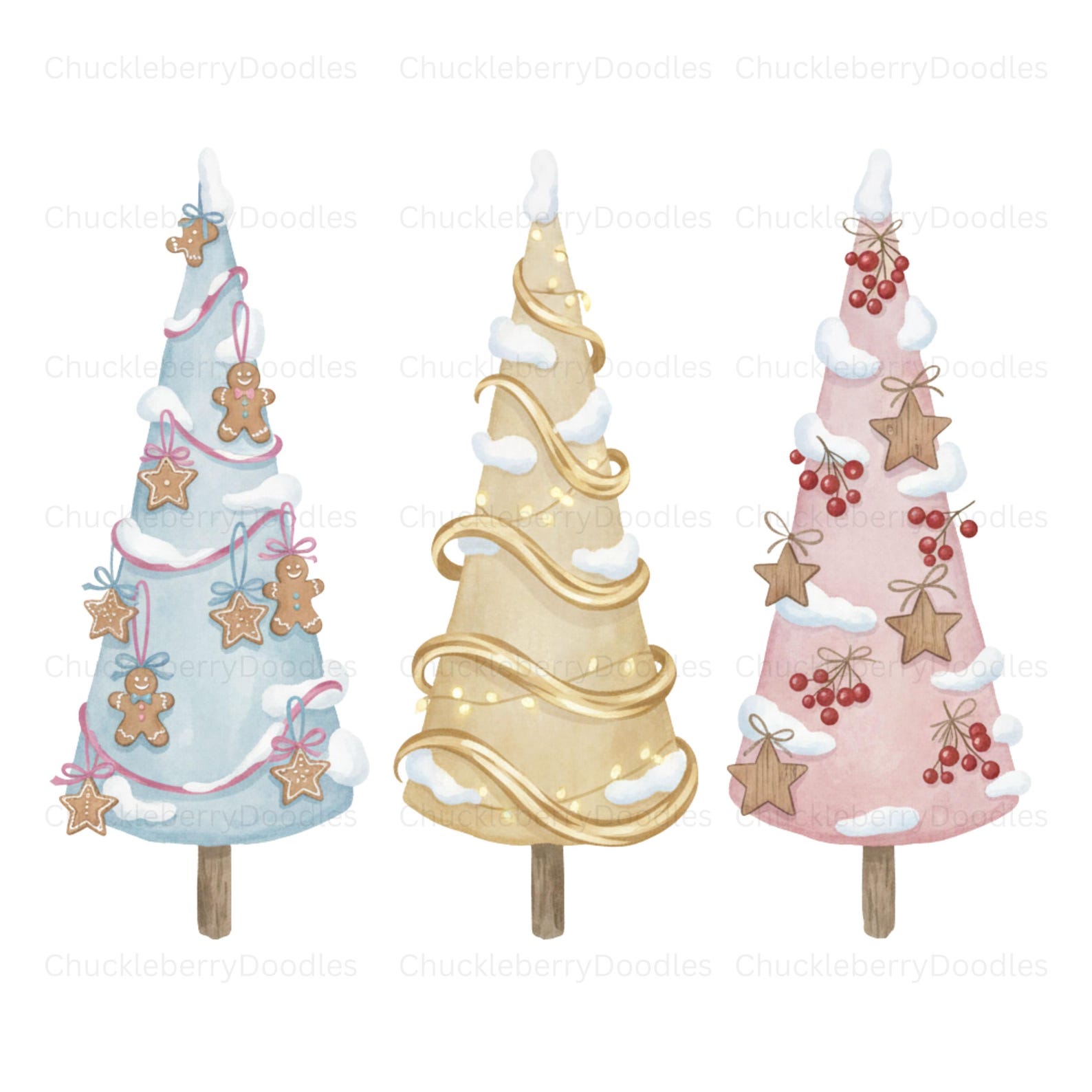 15 Watercolor Christmas Tree Clipart – Festive Holiday PNG Bundle ...